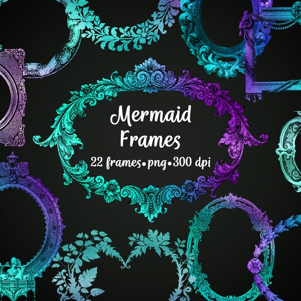 Mermaid Frames Clipart - Etsy