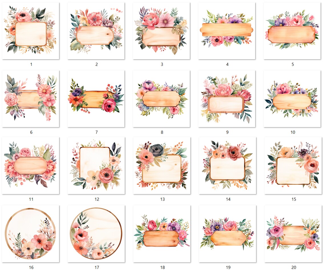 Watercolor Floral Wood Signs Clipart - Etsy