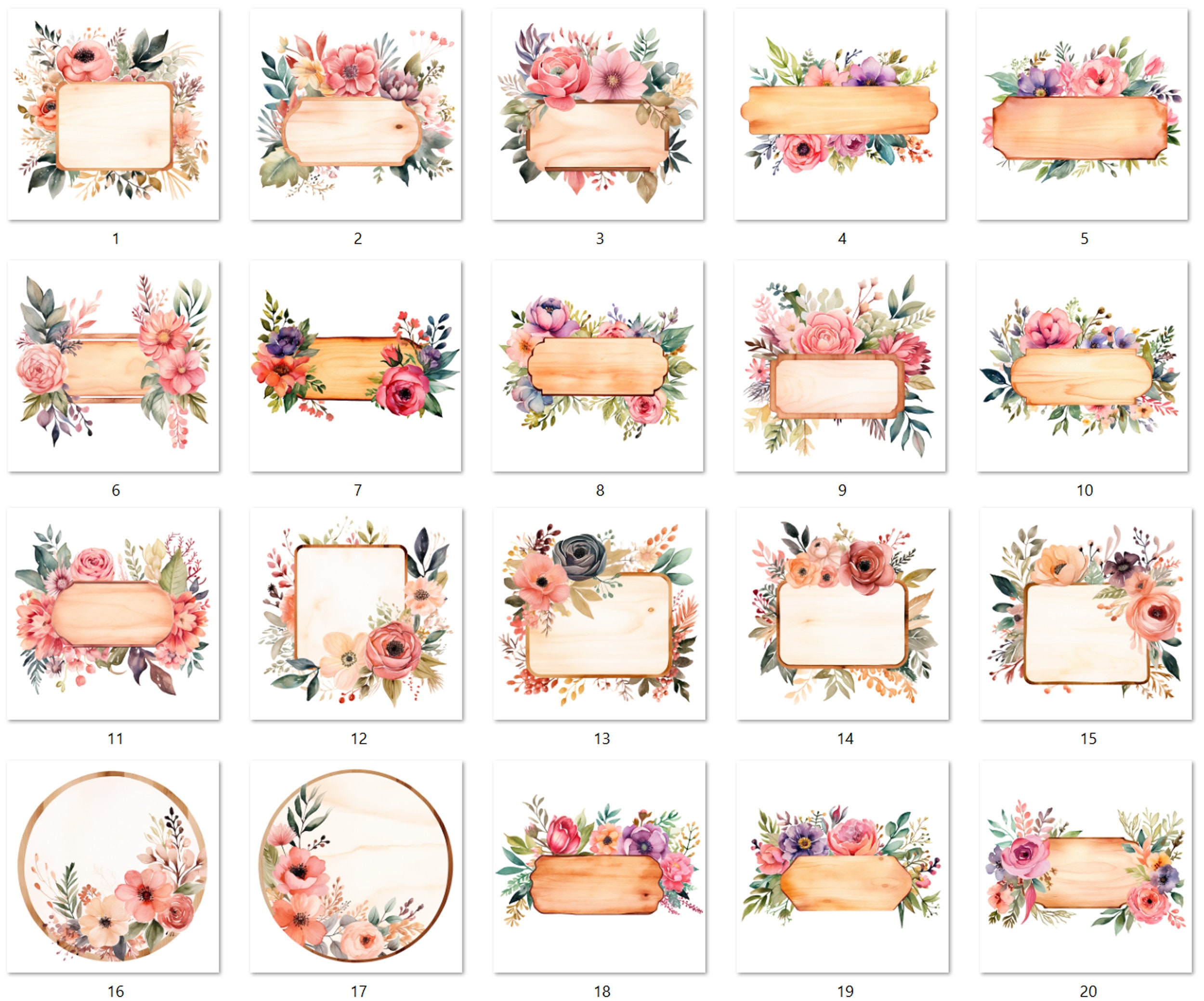 Watercolor Floral Wood Signs Clipart - Etsy