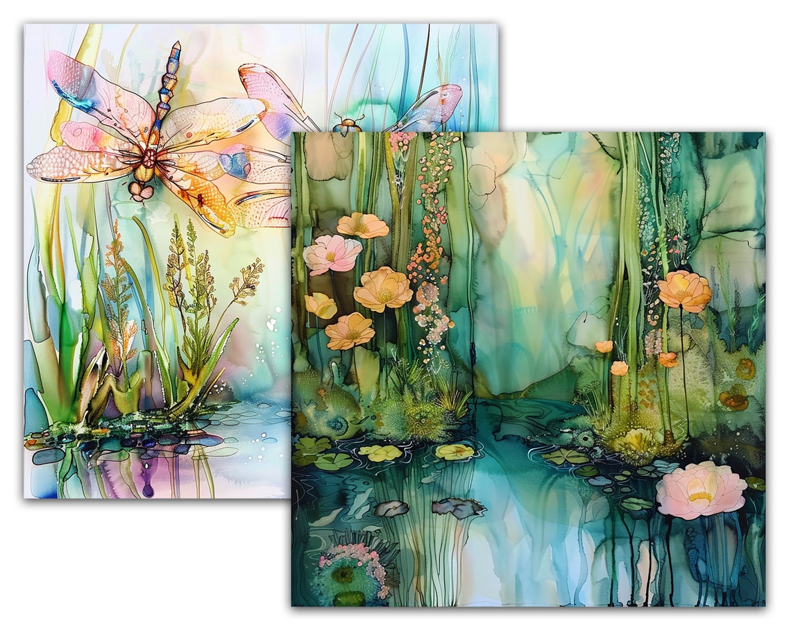 Lily Pond Alcohol Ink Art, Commercial Use Digital Papers - Etsy