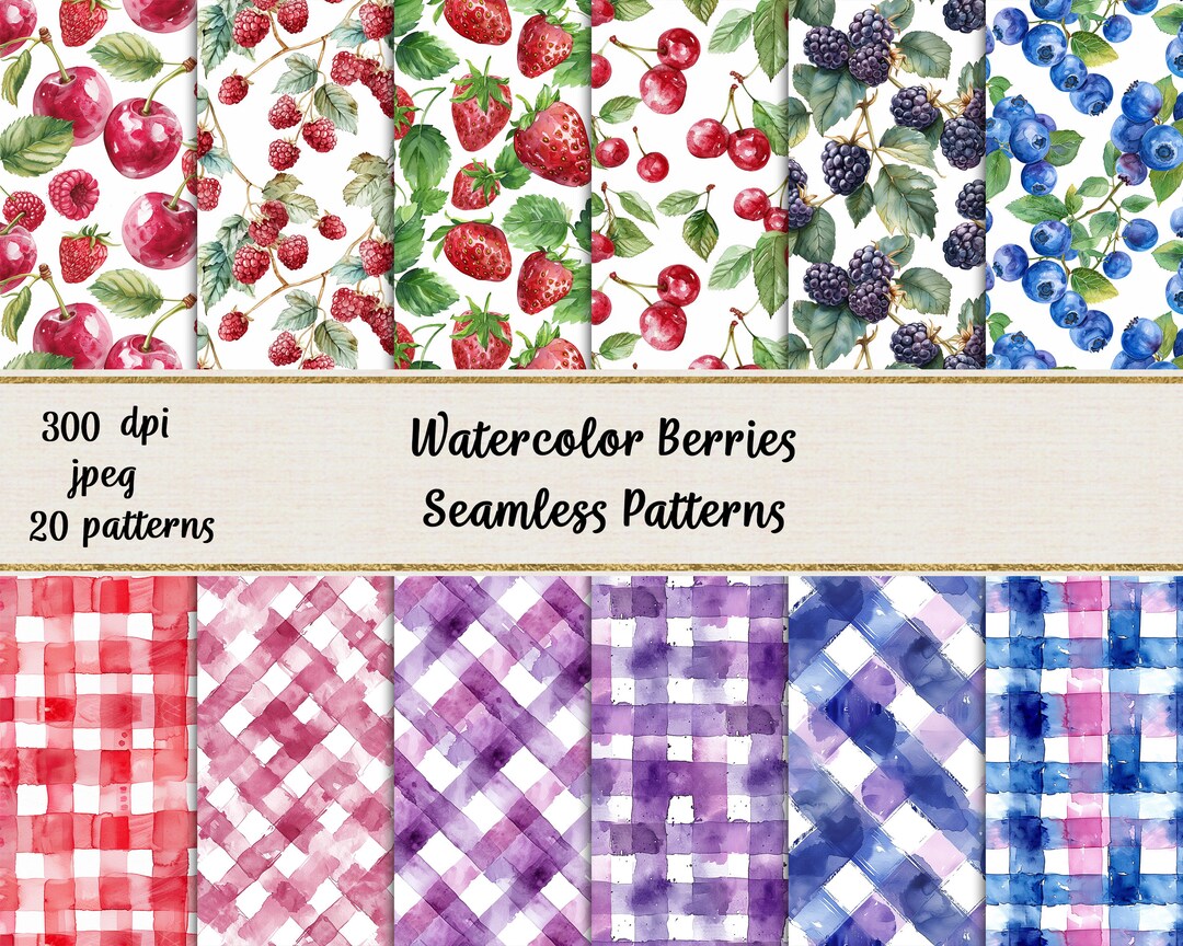 Watercolor Berries Seamless Patterns, Printable Scrapbook Paper ...