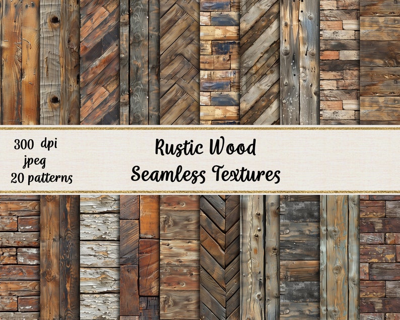 Rustic Wood Textures, Seamless Patterns, Printable Scrapbook Paper ...
