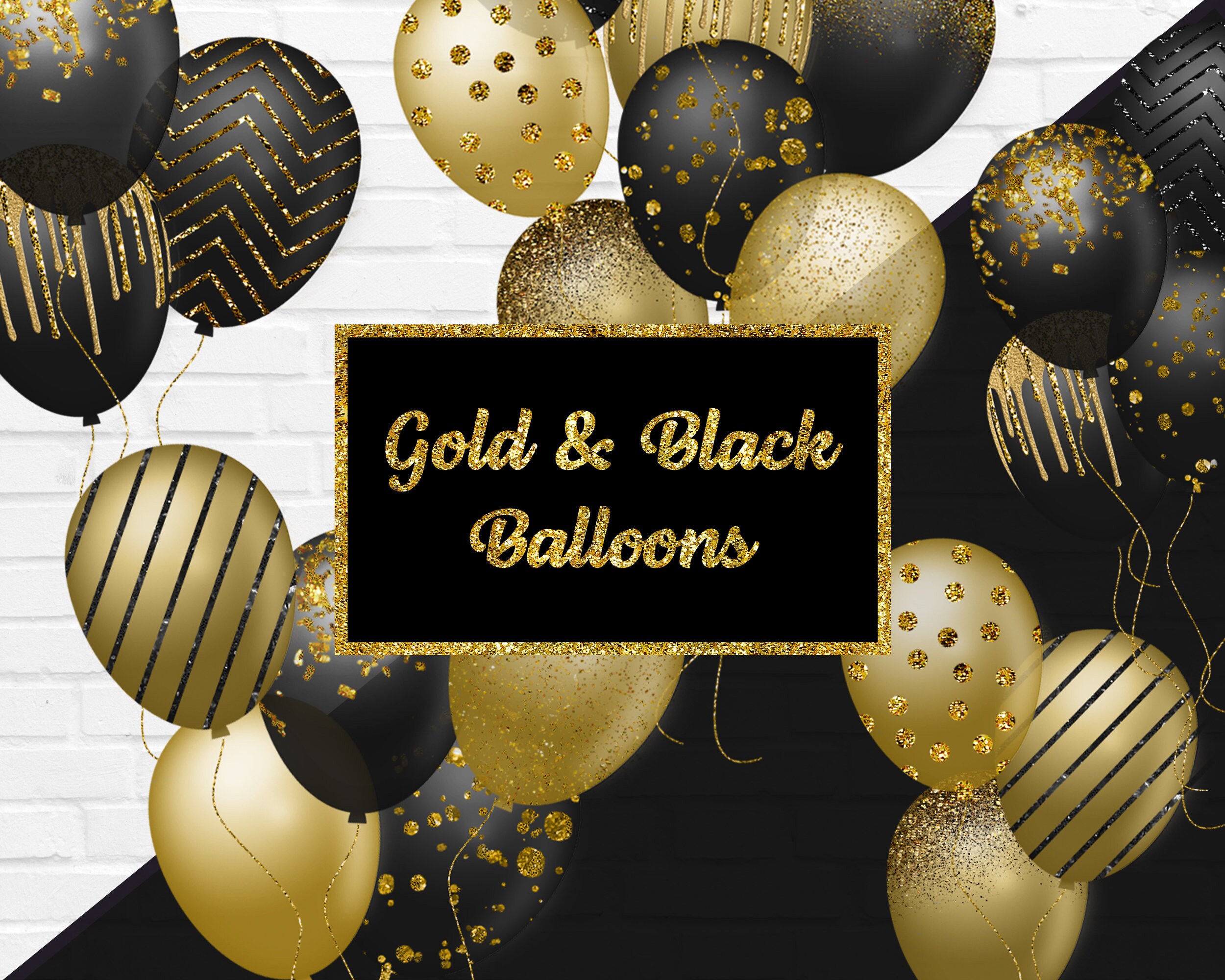 Black and Gold Balloons Clipart - Etsy