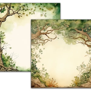 Watercolor Trees Borders, Printable Scrapbook Paper, Instant Download ...