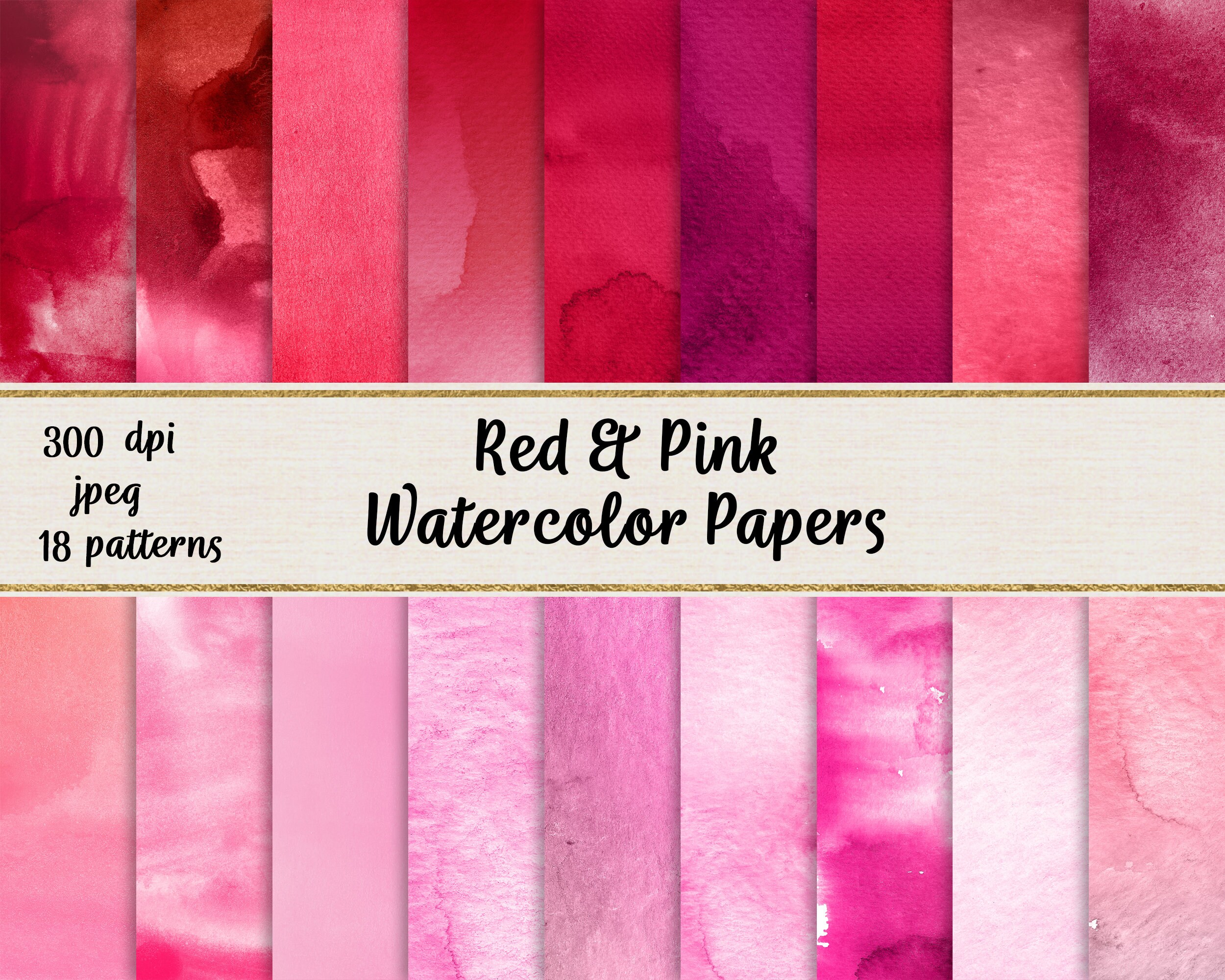 Red and Pink Watercolor Digital Paper Pack - Etsy