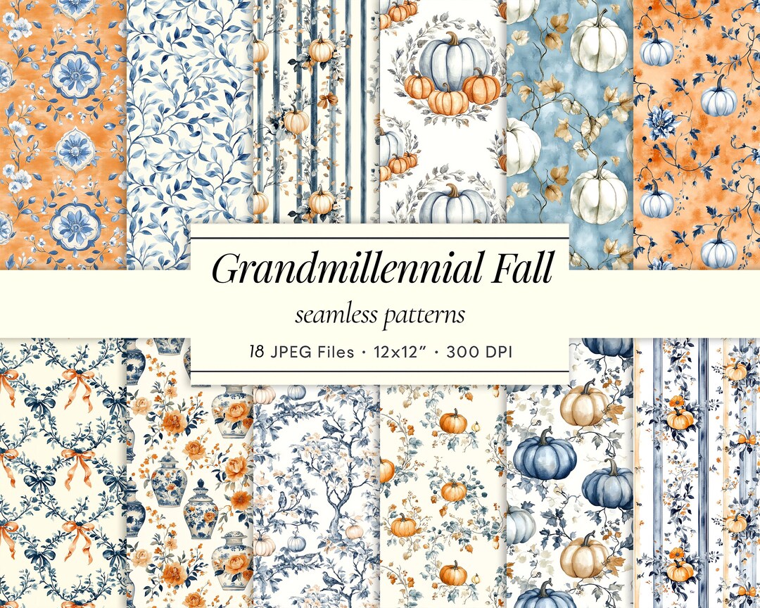 Fall Seamless Patterns: Pumpkin Toile & Chinoiserie Prints (commercial ...