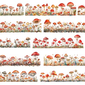 Watercolor Mushrooms Borders Clipart - Etsy