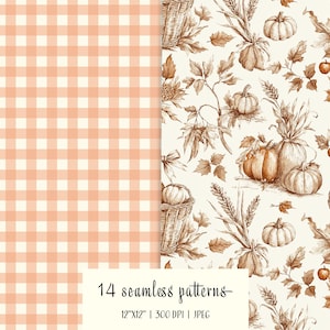 Autumn Toile Seamless Patterns: Vintage Fall Harvest Designs (digital ...