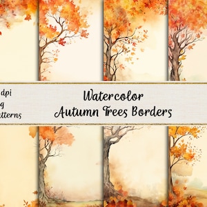 Watercolor Autumn Trees Borders, Printable Journal Pages, Commercial Use - Etsy