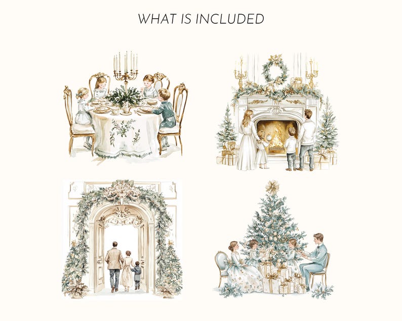 Rococo Christmas Clipart: Watercolor Holiday Illustrations (digital ...