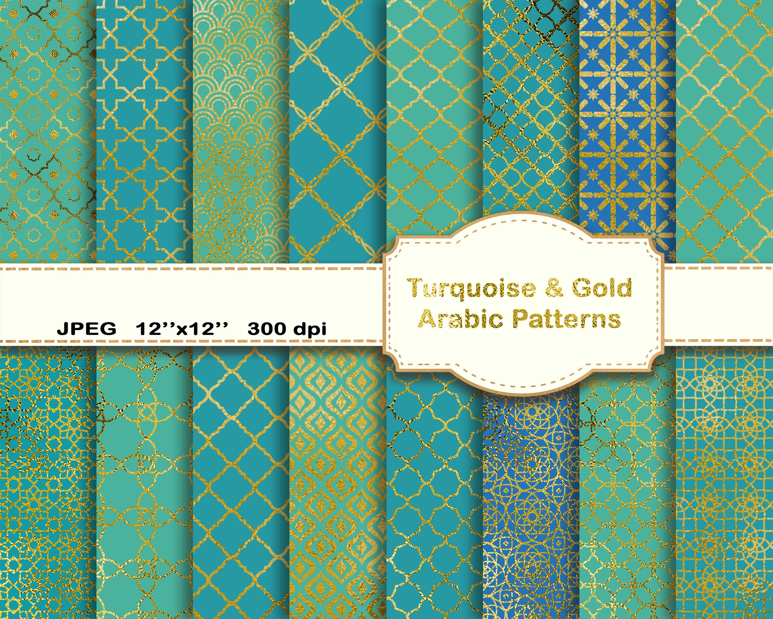 Turquoise and Gold Arabic Patterns - Etsy