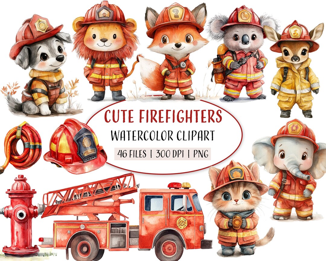 Watercolor Firefighters Clipart, Firefighters Animals Clip Art ...