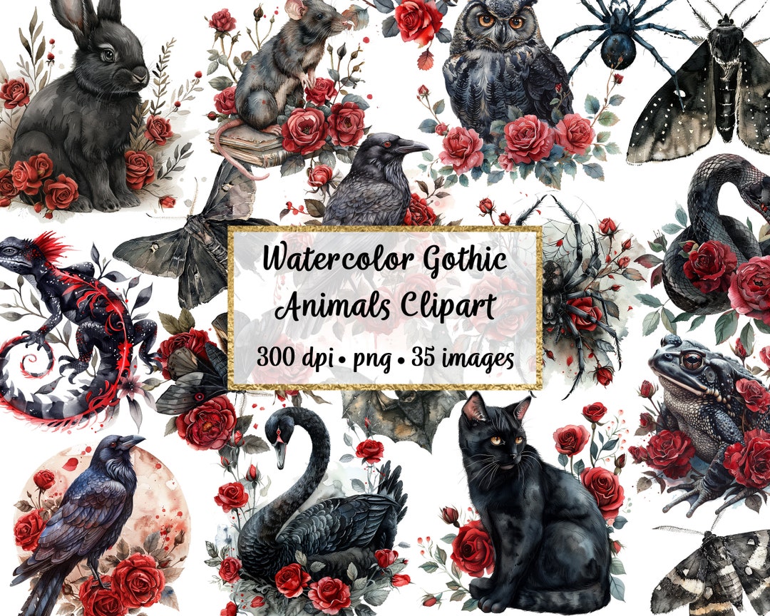 Watercolor Gothic Animals Clipart, Commercial Use - Etsy