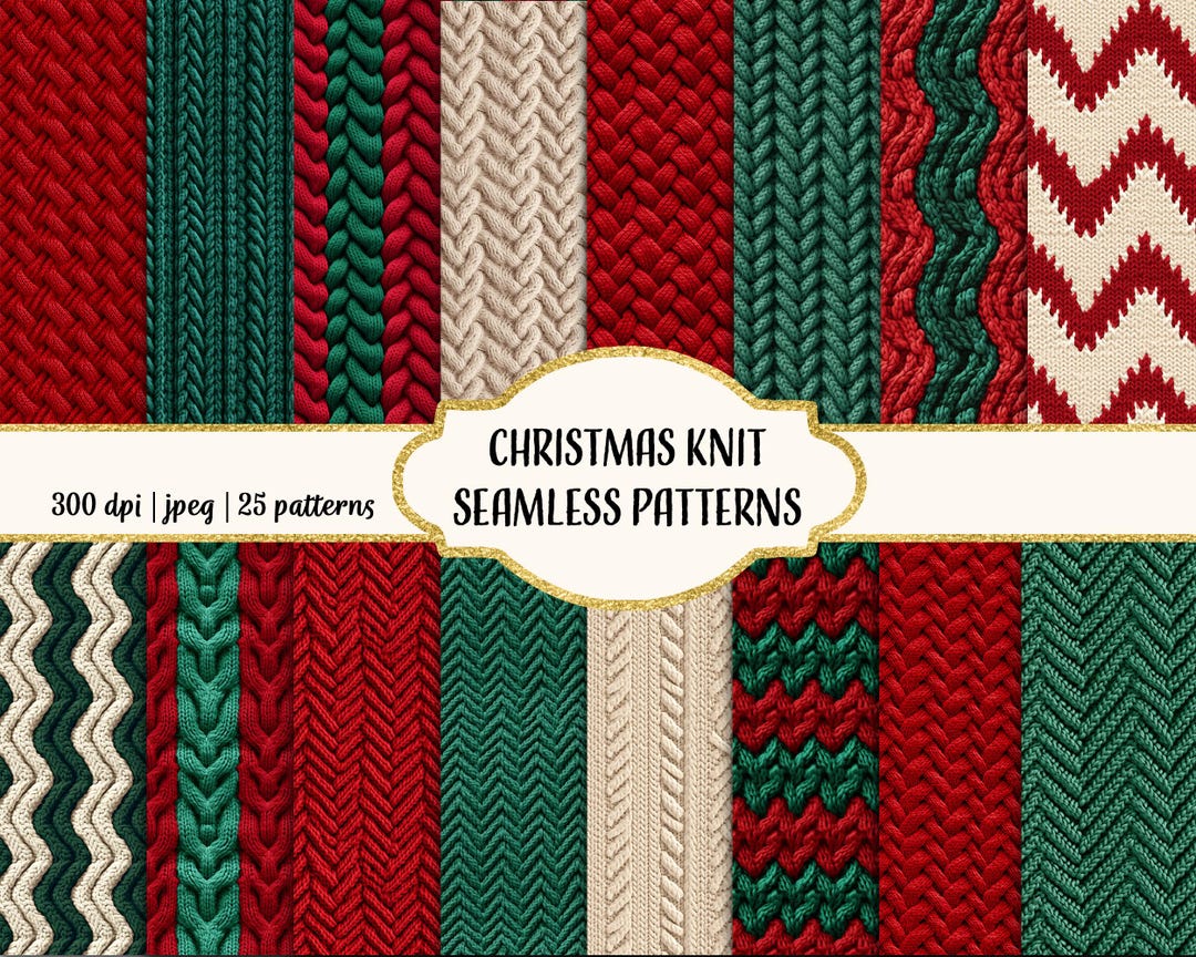Christmas Knit Textures, Printable Christmas Sweater, Seamless Patterns ...