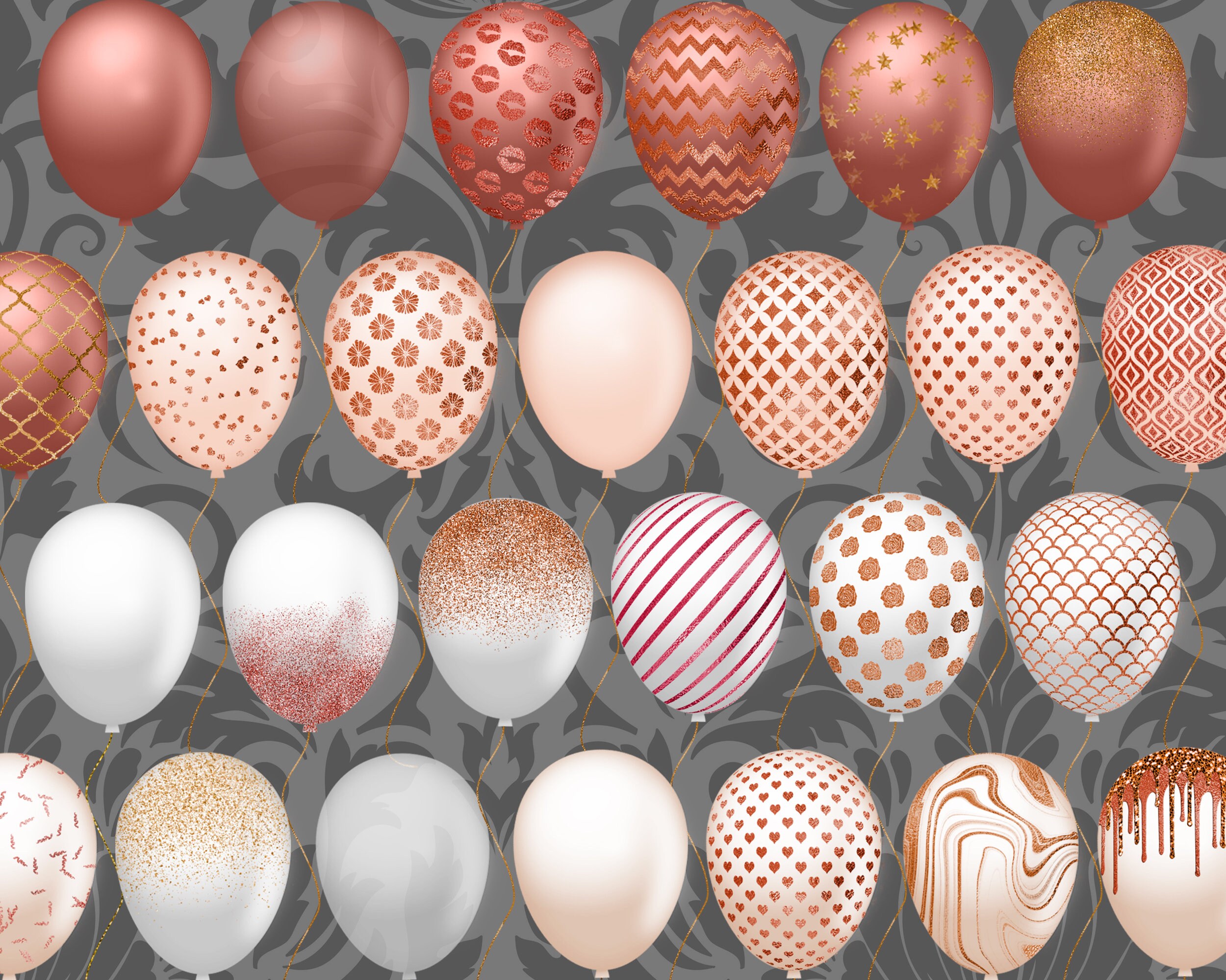 Rose Gold Balloons Clip Art - Etsy