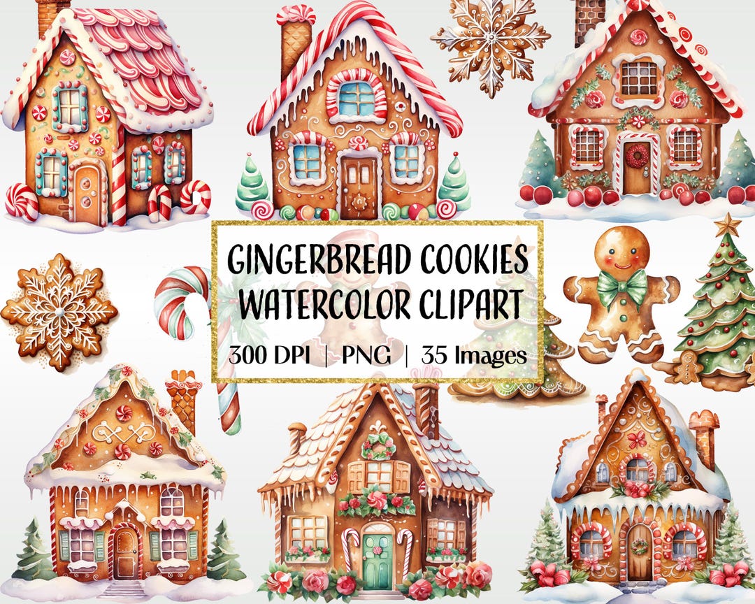 Watercolor Gingerbread Cookies Clipart, Printable Christmas Clip Art ...