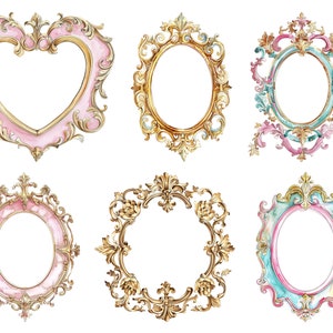Watercolor French Rococo Frames Clipart, Pink, Turquoise and Gold ...