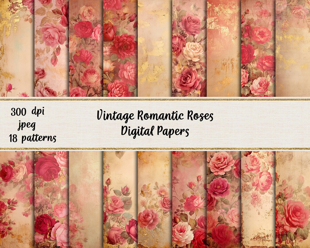 Vintage Romantic Roses Digital Papers - Etsy