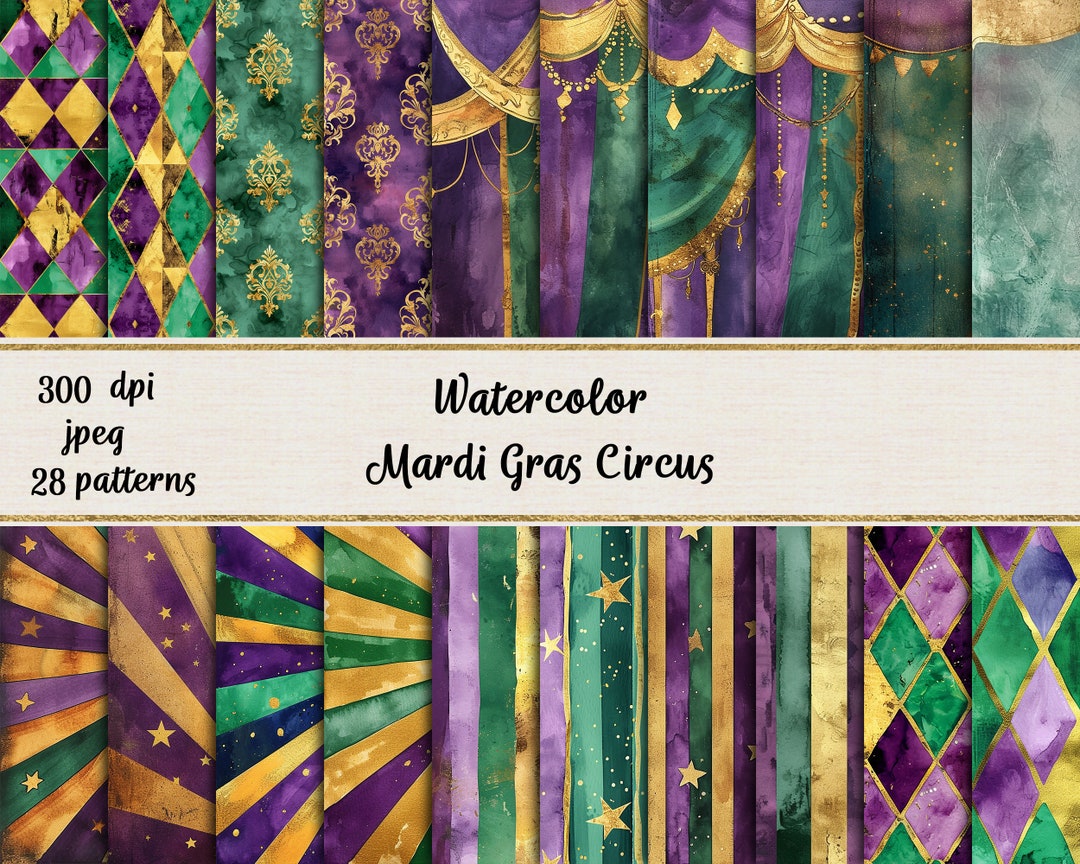 Watercolor Mardi Gras Circus Digital Papers - Etsy