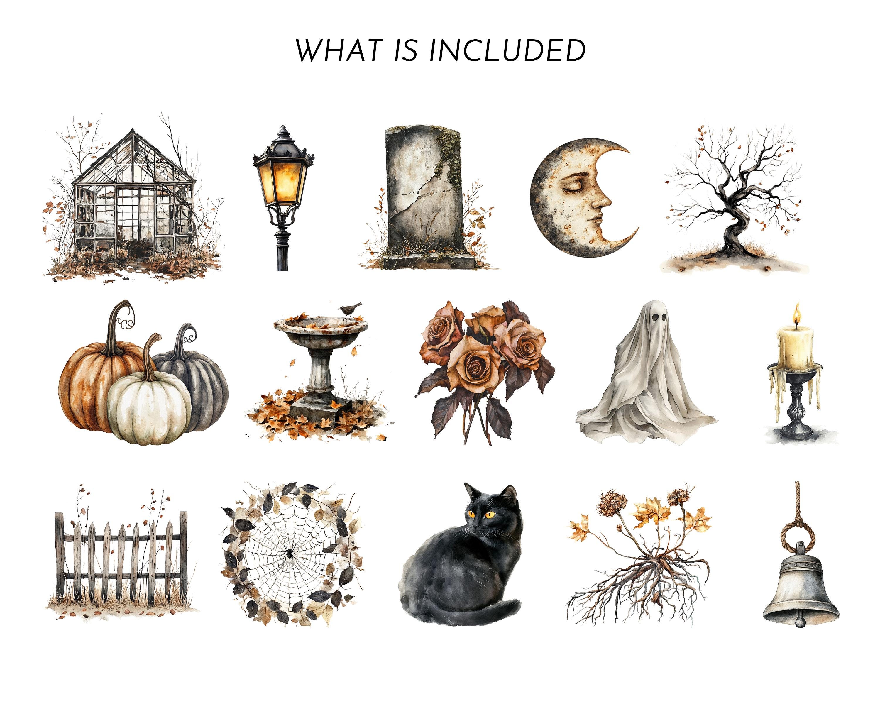 Haunted House Watercolor Clipart Set | Spooky Vintage Halloween Clip ...