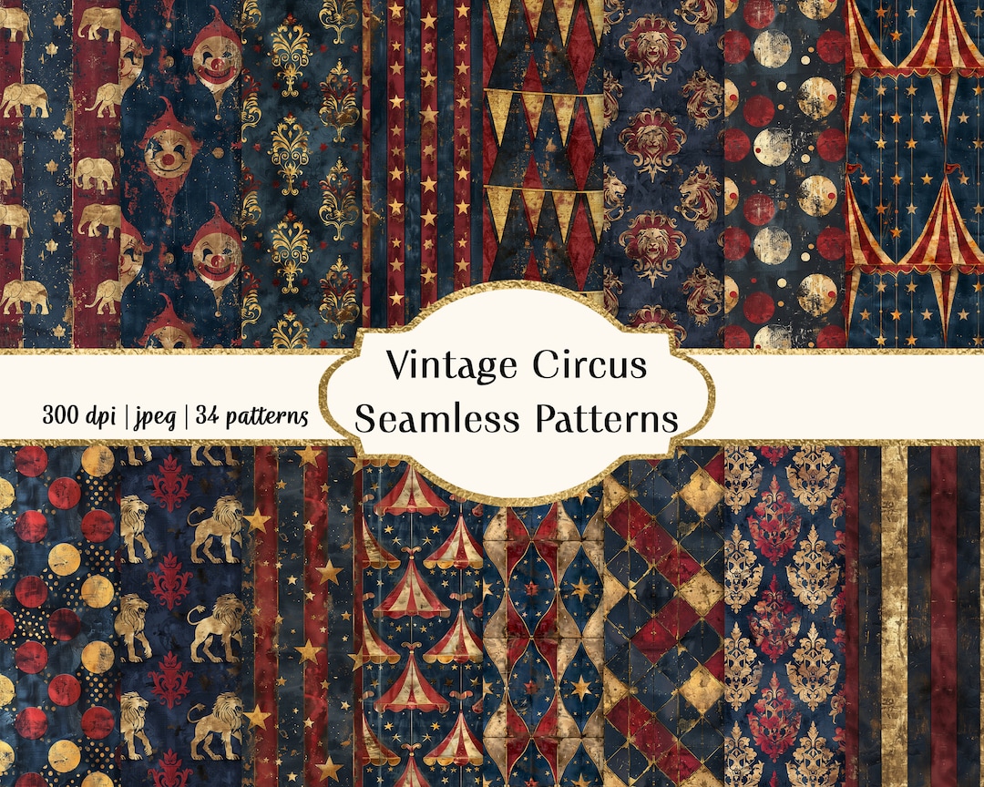 Vintage Classic Circus Seamless Patterns, Commercial Use - Etsy