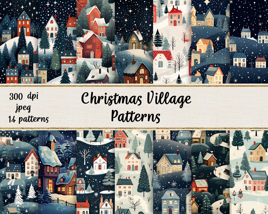 Snowy Christmas Villages Digital Papers - Etsy