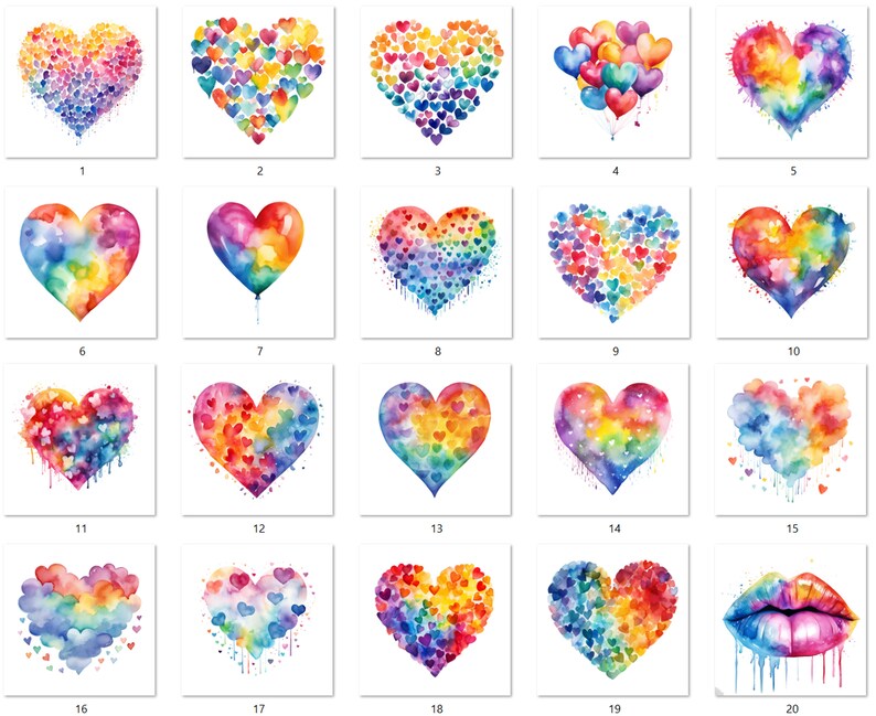 Watercolor Rainbow Hearts Clipart - Etsy