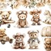 Watercolor Beige Teddy Bears Clipart: 60 PNG Illustrations (commercial ...
