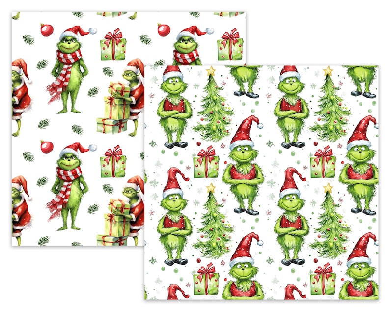 Watercolor Christmas Grinch, Printable Scrapbook Paper, Seamless ...