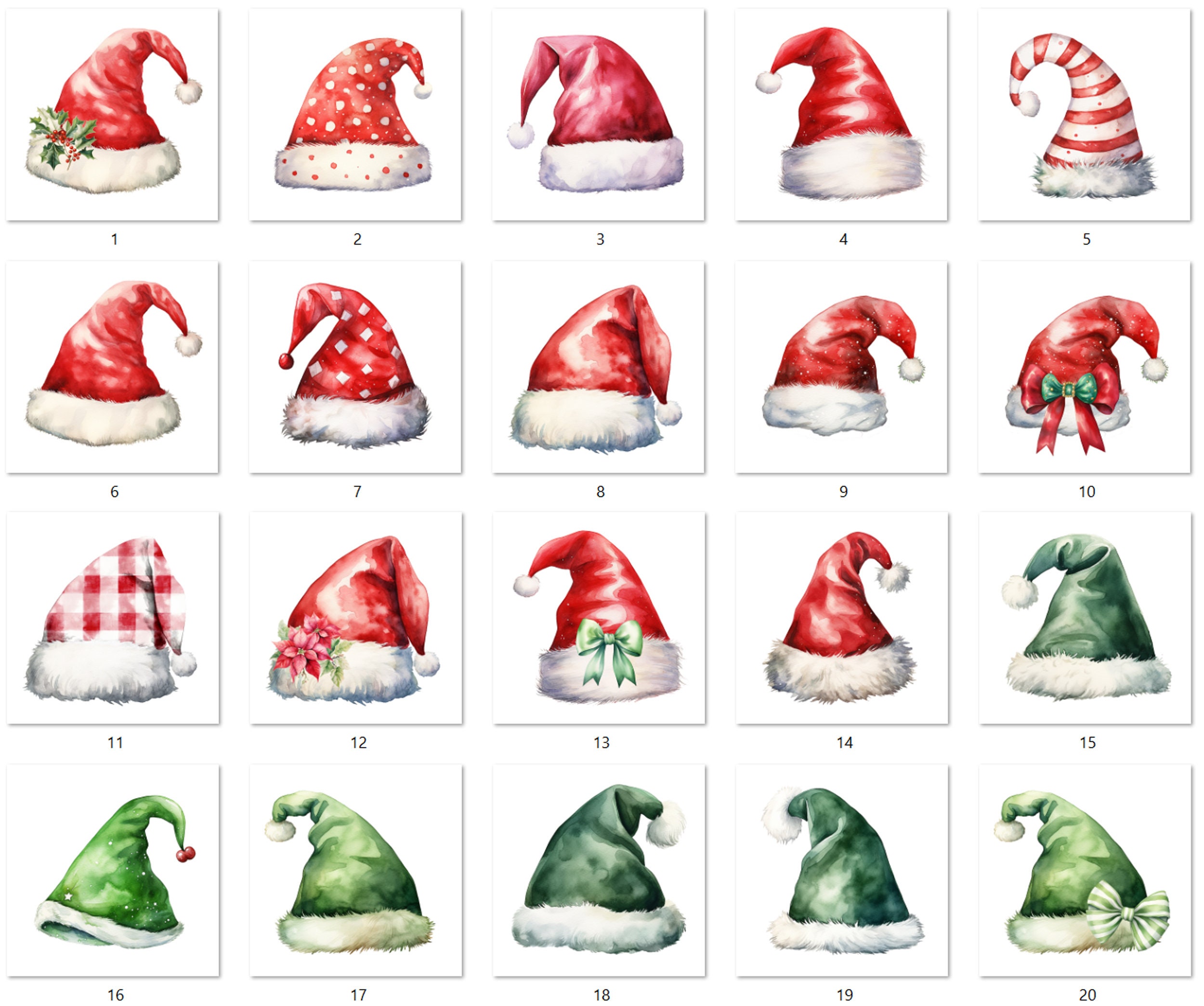 Watercolor Santa Claus Hats Clipart, Christmas Hats Clip Art ...
