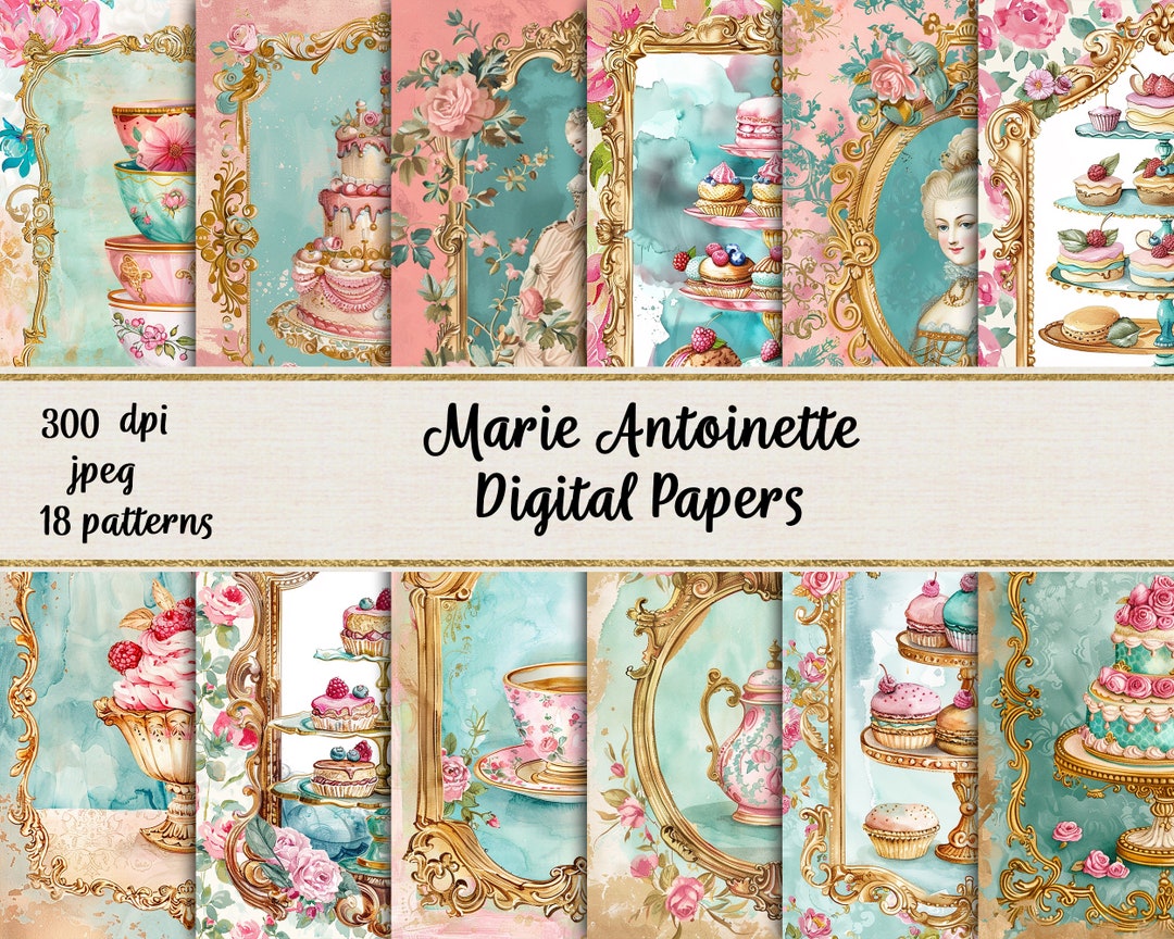 Watercolor Marie Antoinette Digital Papers: Floral Scrapbook Paper ...