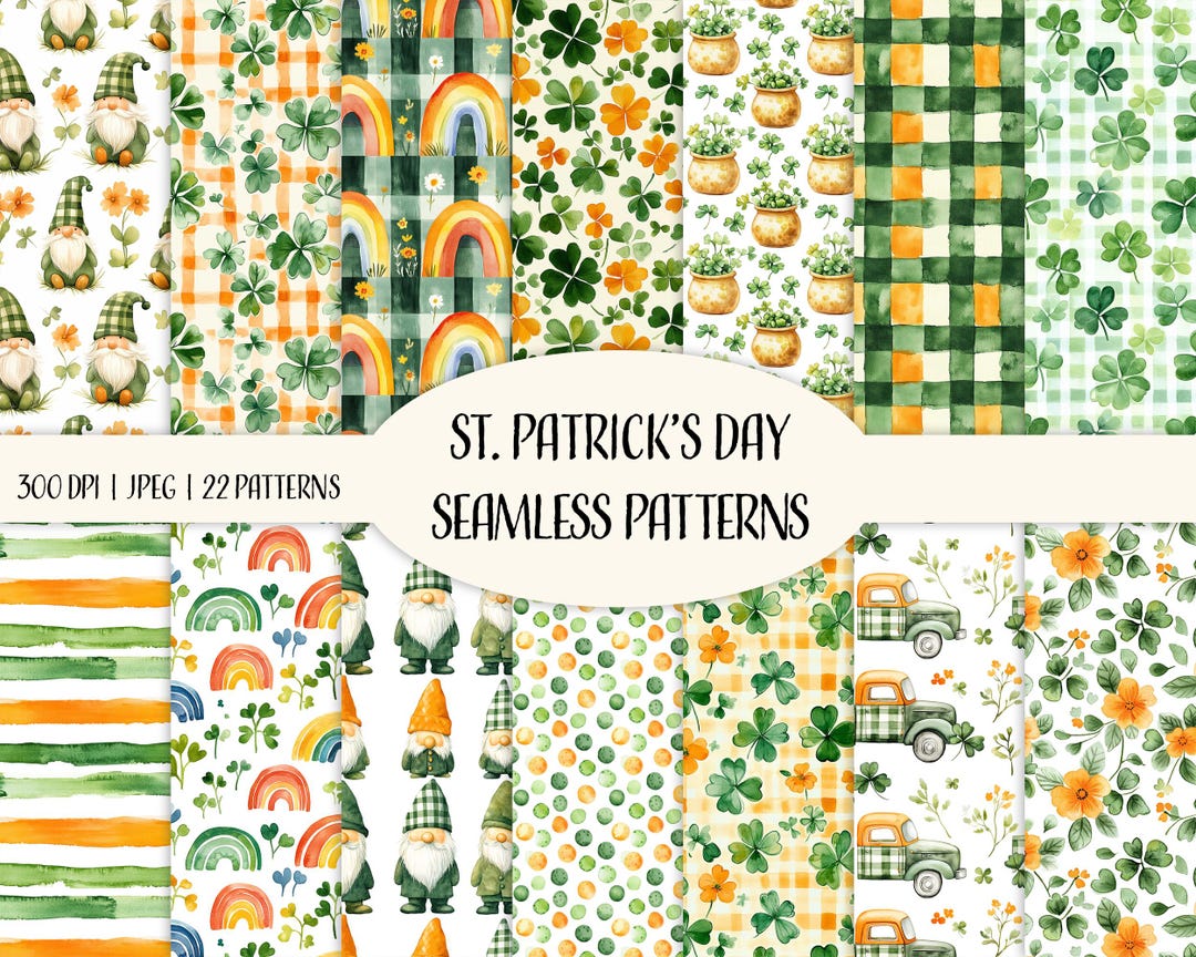 St. Patrick's Day Patterns, Watercolor Seamless Patterns, Green and ...
