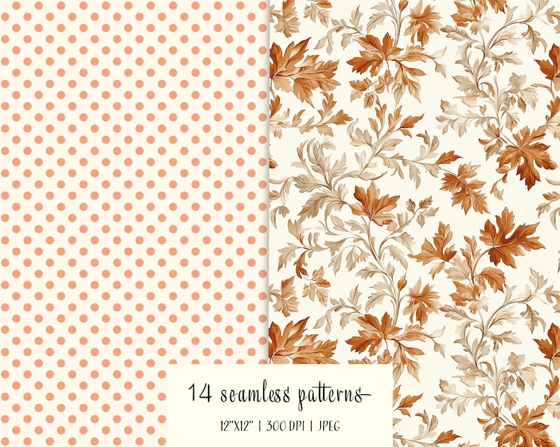 Autumn Toile Seamless Patterns: Vintage Fall Harvest Designs (digital ...
