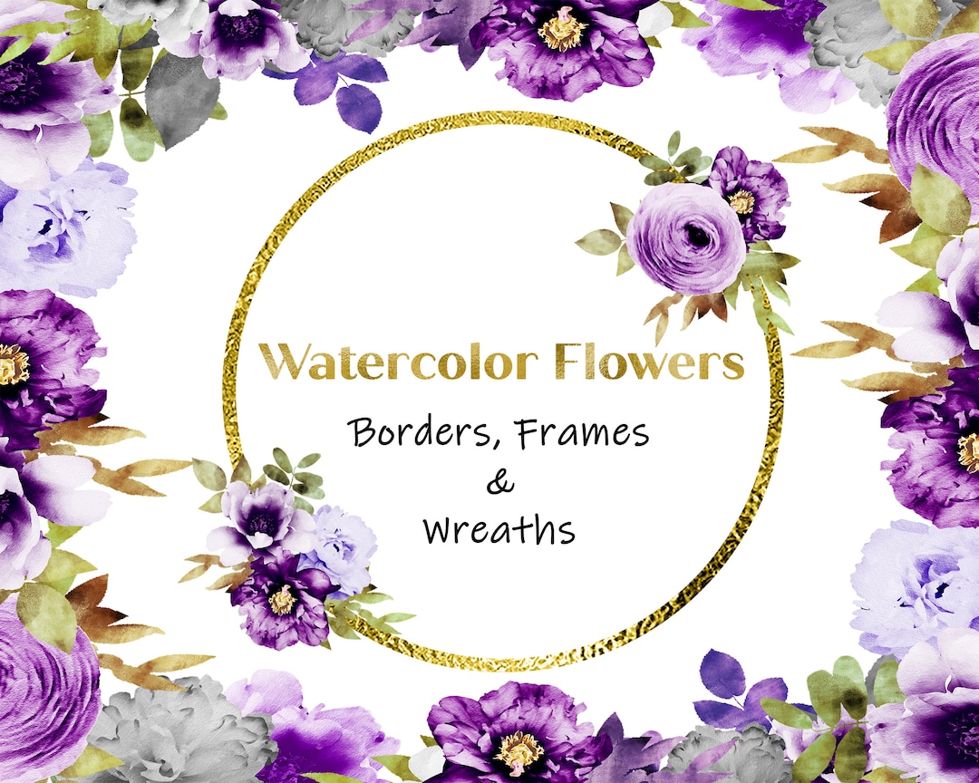 Purple Watercolor Flowers Clipart - Etsy