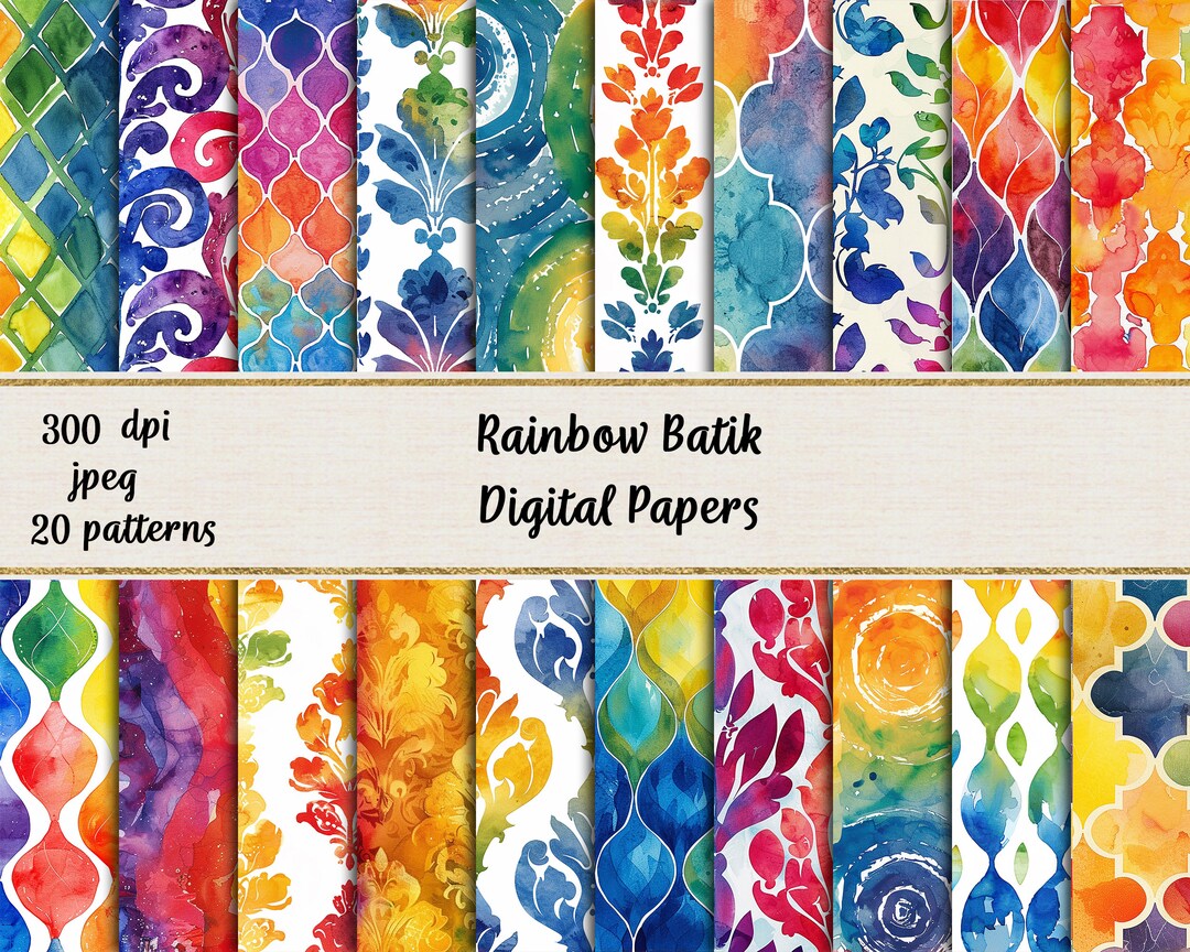 Rainbow Batik Digital Papers - Etsy
