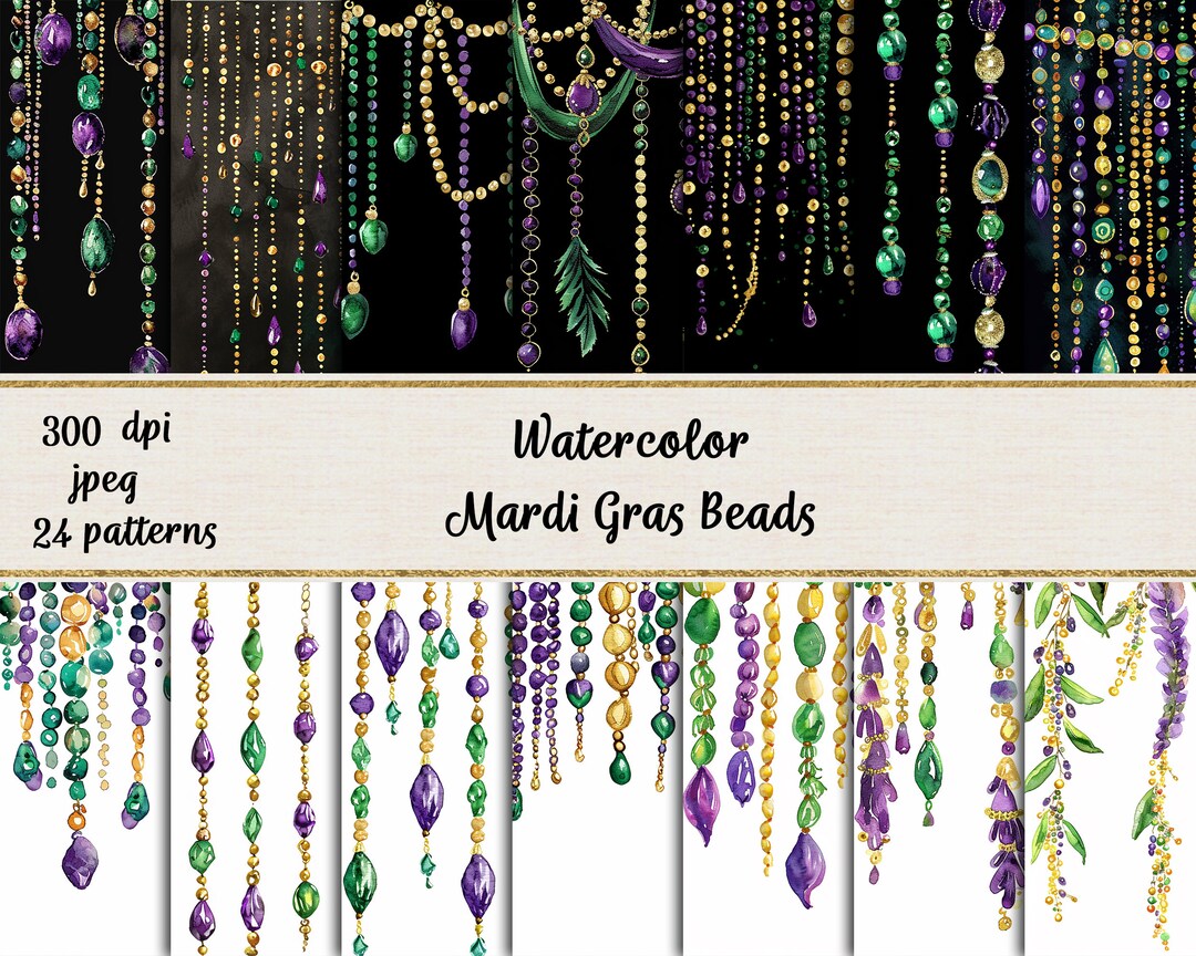 Watercolor Mardi Gras Beads Borders - Etsy
