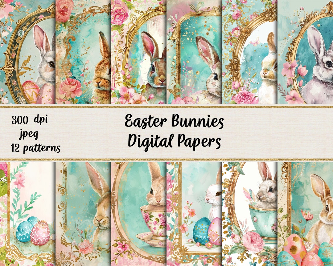 Watercolor Vintage Easter Bunnies Digital Papers - Etsy