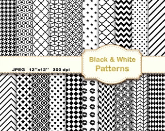 Clip Art: Assorted Patterns-black & White - 18 Digital Papers - Etsy