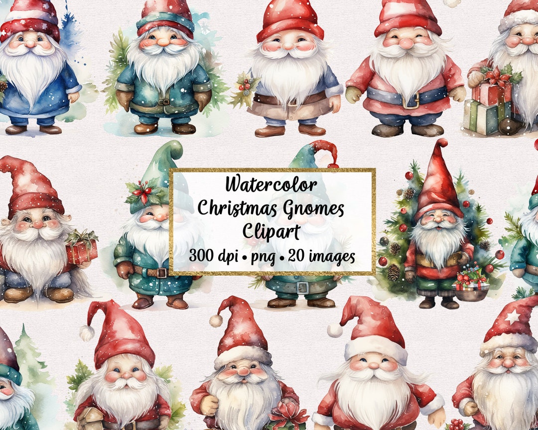 Watercolor Christmas Gnomes Clipart: 20 PNG Images (instant Download ...