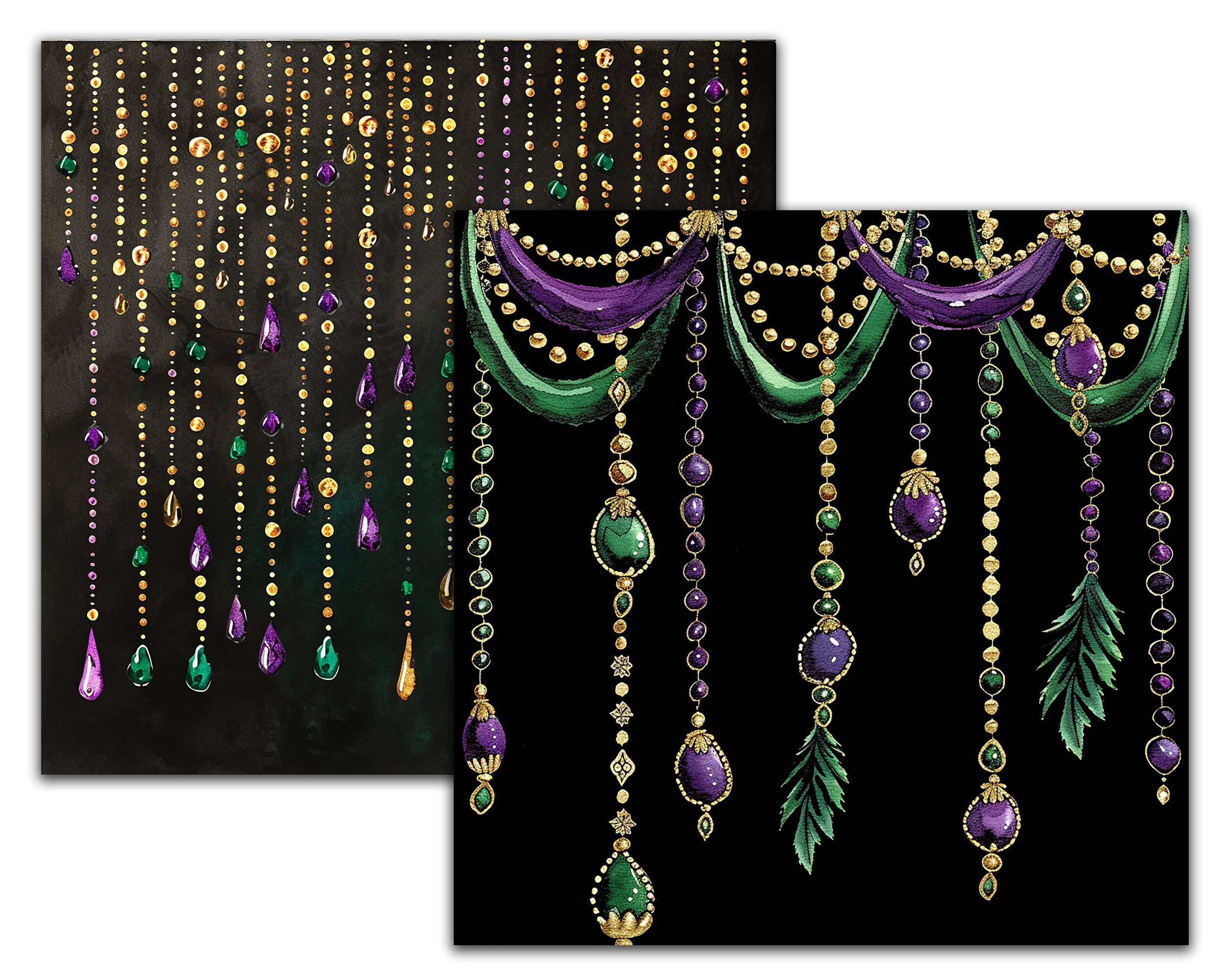 Watercolor Mardi Gras Beads Borders - Etsy