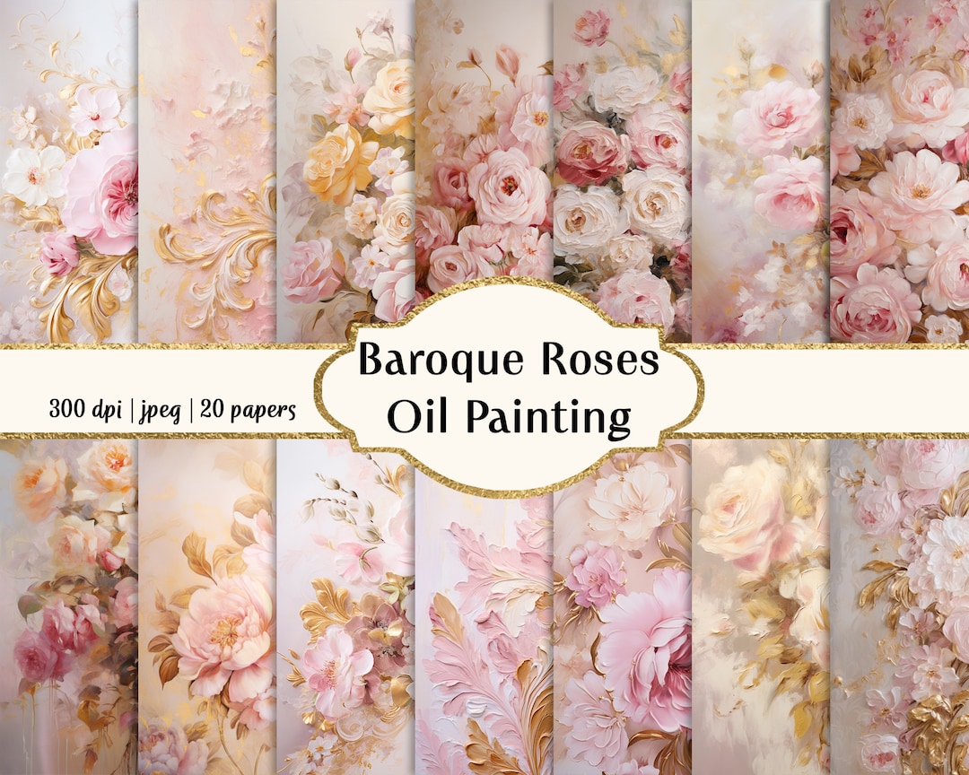 Pink and Gold Oil Painting Baroque Roses, Printable A4 Pages ...