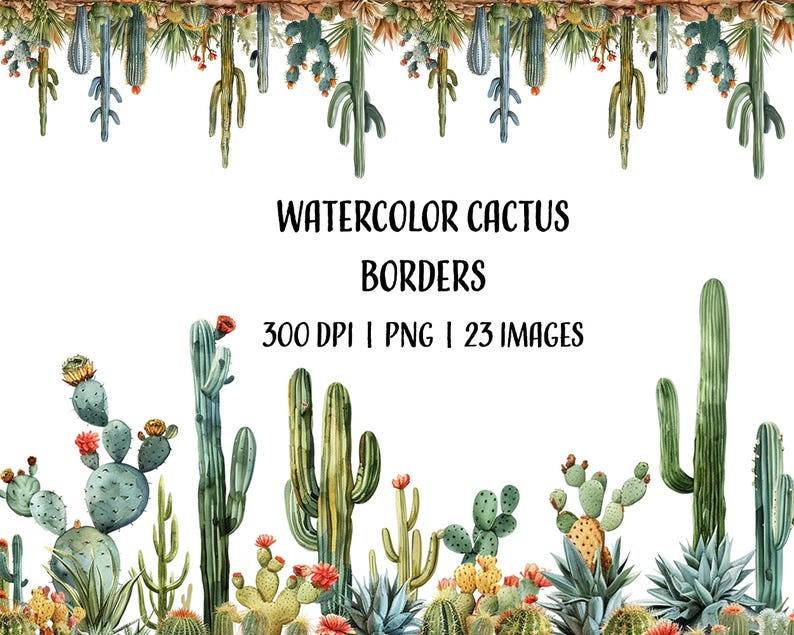 Watercolor Cactuses Borders Clipart - Etsy