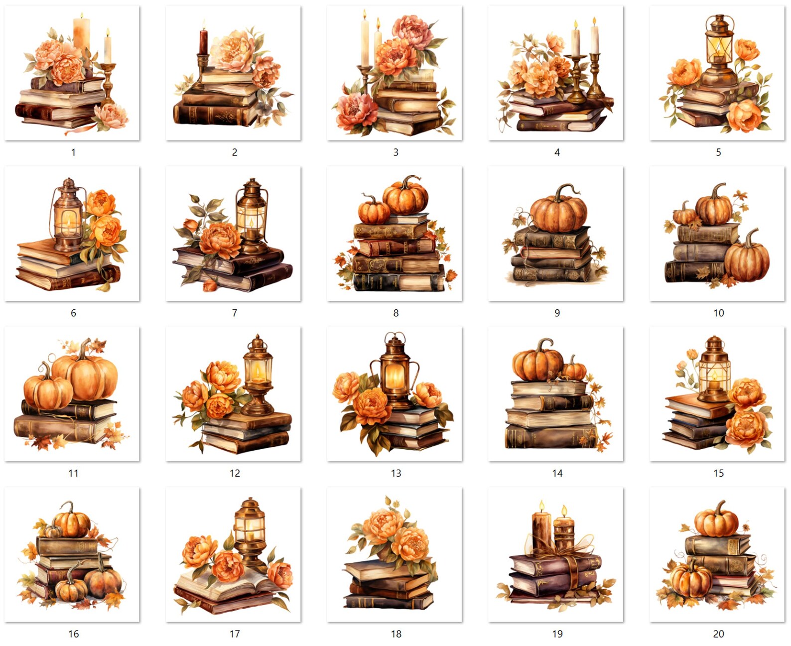 Watercolor Autumn Books Clipart, Printable Fall Books, Pumpkins and ...