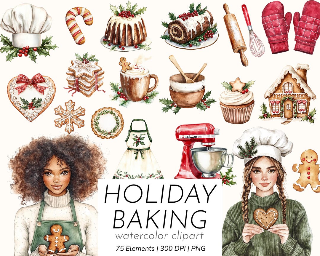 Christmas Baking Clipart: Watercolor Gingerbread Cookies PNG Set ...