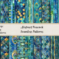 Blue and Gold Peacock Digital Paper, Seamless Patterns (digital ...