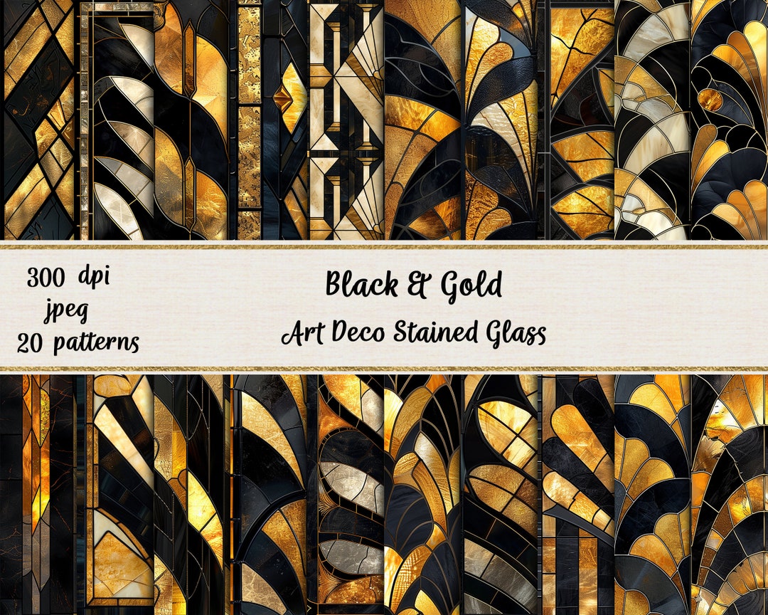 Black and Gold Art Deco Stained Glass Seamless Patterns - Etsy