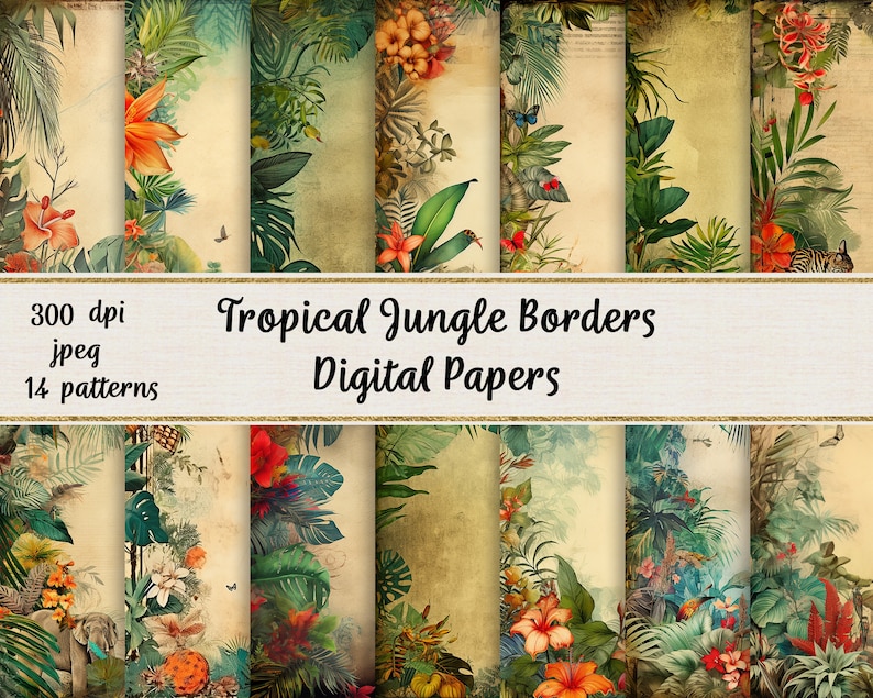 Vintage Tropical Jungle Borders Digital Papers - Etsy