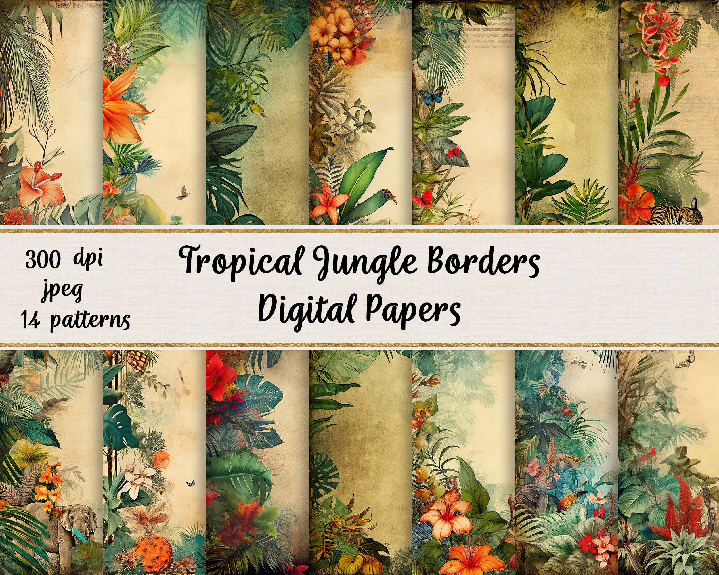 Vintage Tropical Jungle Borders Digital Papers - Etsy