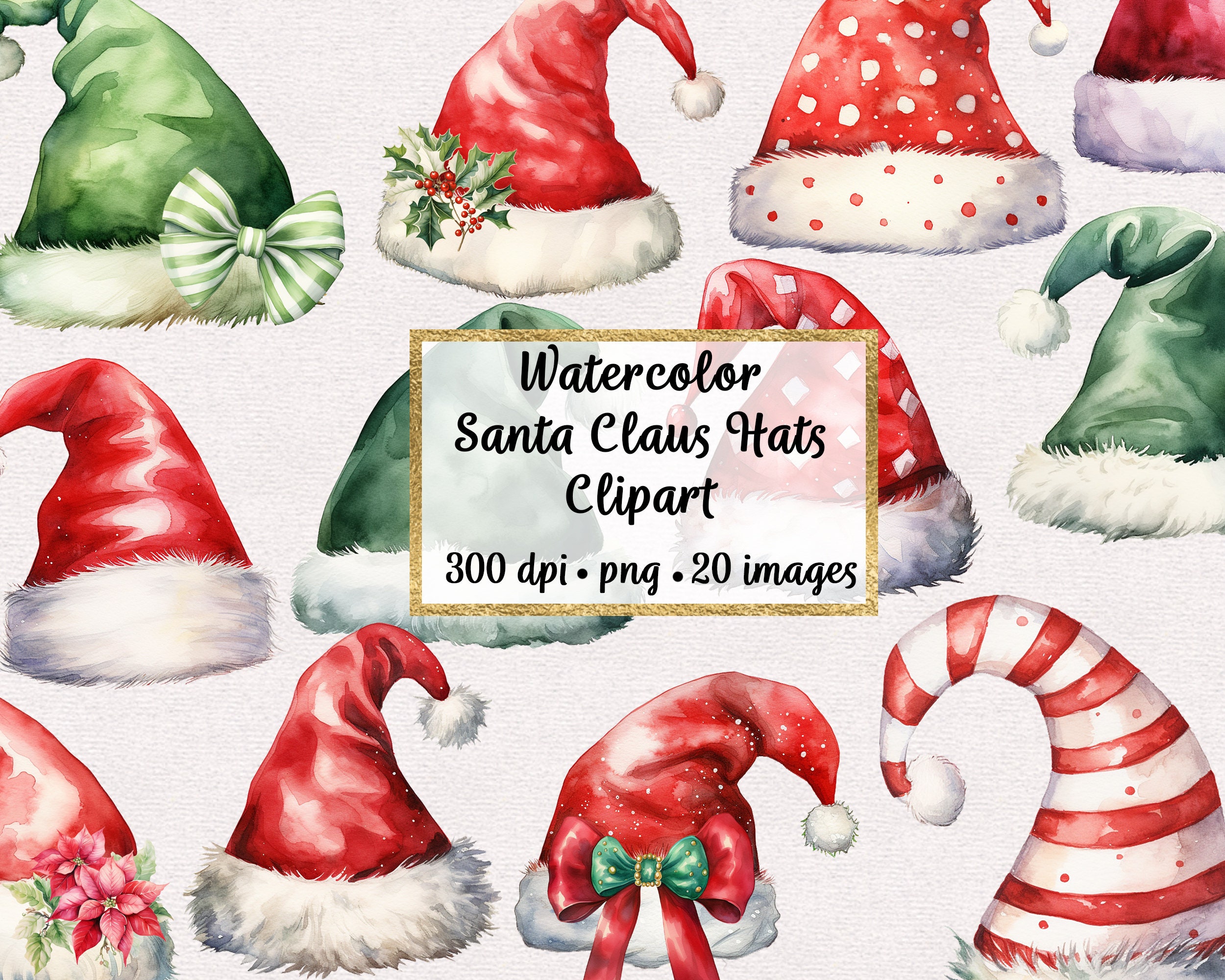 Watercolor Santa Claus Hats Clipart, Christmas Hats Clip Art ...