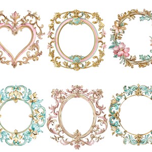 Watercolor French Rococo Frames Clipart, Pink, Turquoise and Gold ...